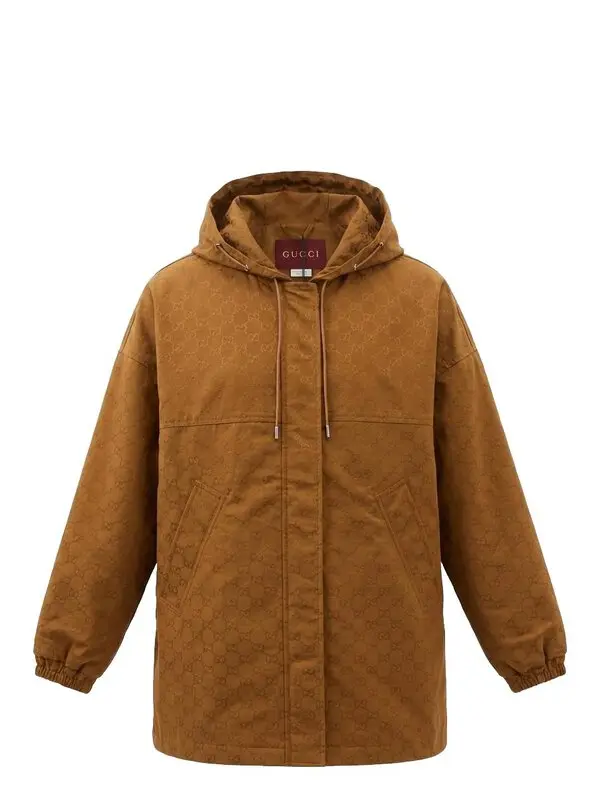 Gucci Monogrammed Hooded Jacket - Brown