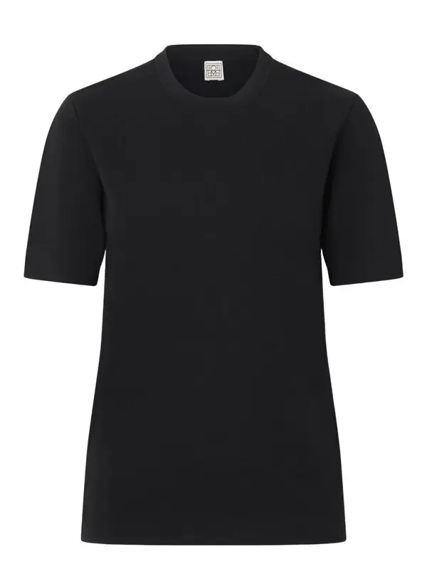 TOTEME Short Sleeve Fine Knit Top - Black