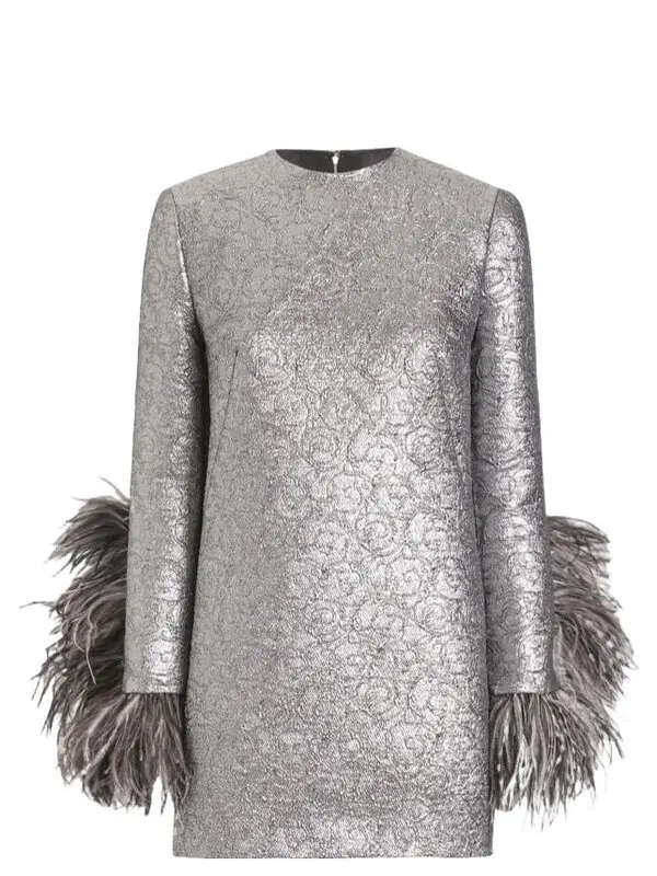 Dolce & Gabbana Feather-trimmed Mini Dress - Silver