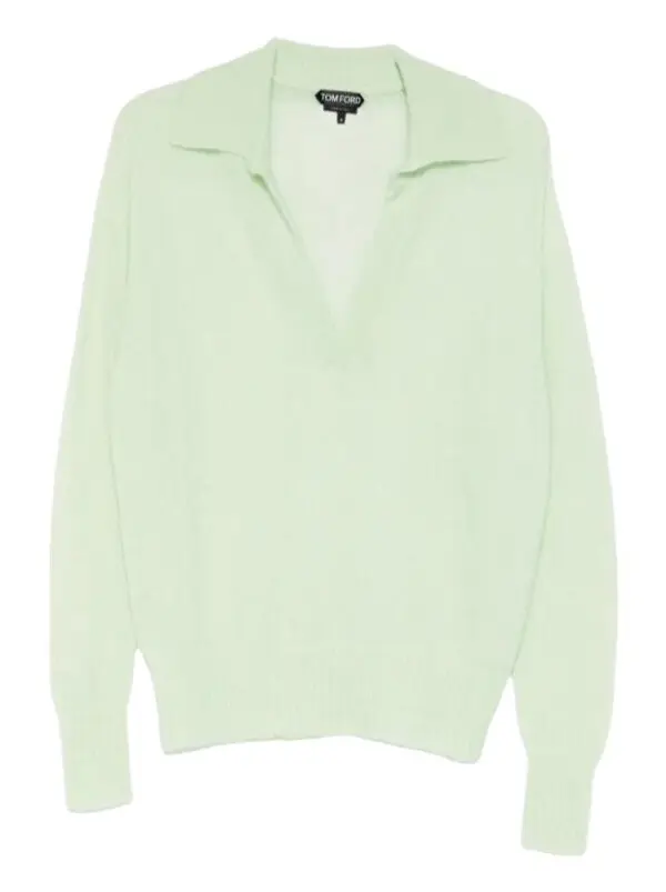 TOM FORD V-neck Collared Long Sleeve Sweater - White