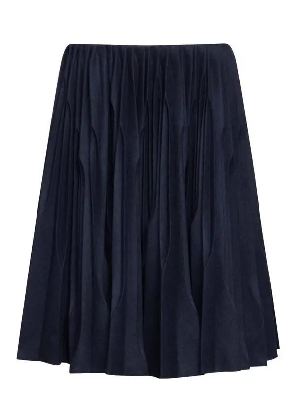 Alaïa Pleated Merino Flannel Midi Skirt - Navy Blue