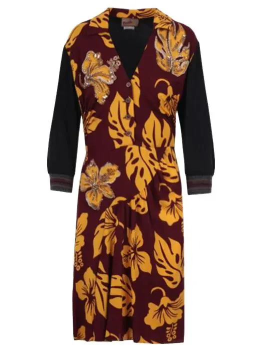 Prada Floral-print Gathered-panel Midi Dress - Brown