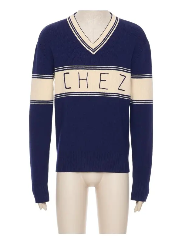 Valentino Garavani V-neck Jumper With Chez Jacquard Pattern - Blue