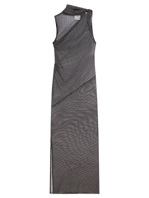 COURREGES Draped Mesh Dress With Silver Logo Embellishment - Black/ruby Red