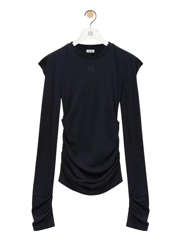 Loewe Long Sleeve Top In Viscose And Silk - Dark Blue
