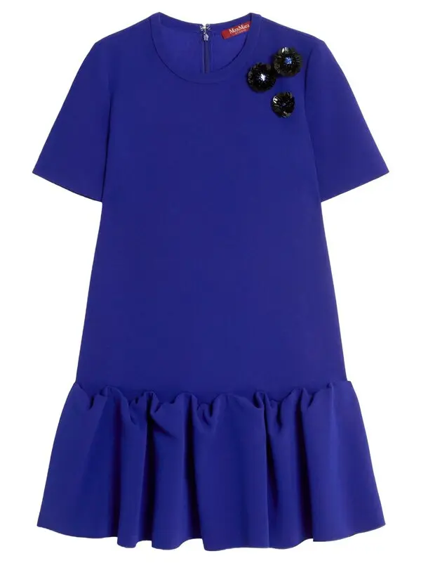 Max Mara Sable T-shirt Dress With Ruffled Hem And Sequined Brooches - Blue-violet