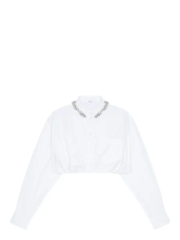 Givenchy Cropped Poplin Shirt With Crystal Embellishments - White