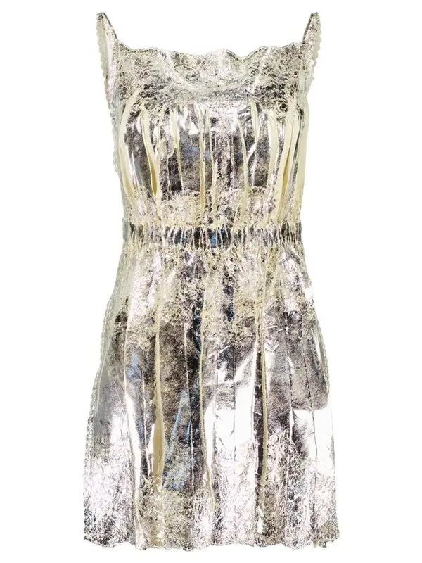 Rabanne Lace Detailed Strapped Metallic Mini Dress - Nude