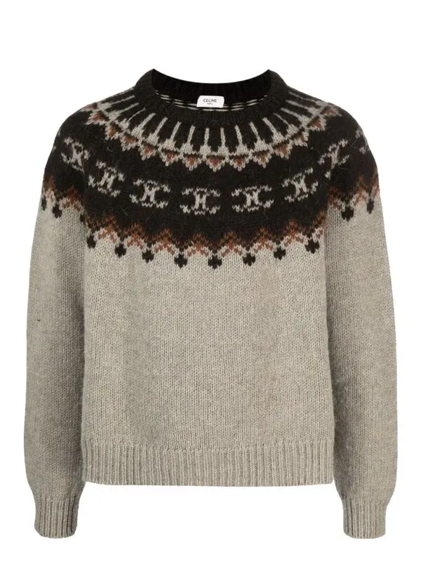 Celine Crew Neck Sweater In Triomphe Fair Isle Wool - Nude