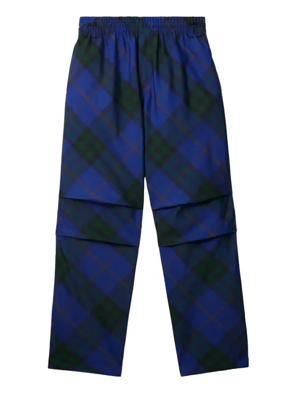 Burberry Ekd-embroidered Straight-leg Checkered Twill Trousers - Blue