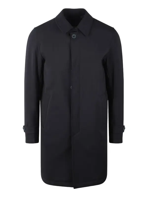 Herno Gabardine Coat With Logo Plaque - Blue