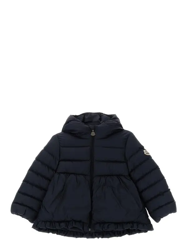 Moncler Odile Hooded Down Jacket With Ruffled Hem - Blue
