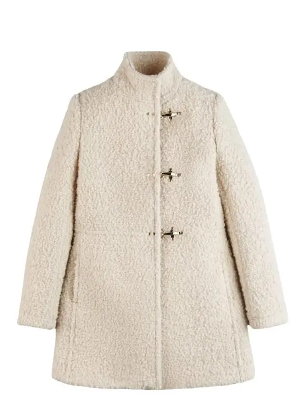 FAY Virginia Bouclé Stand-up Collar Coat - Nude