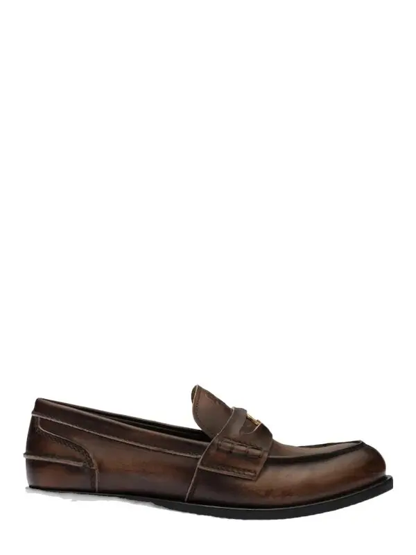 Miu Miu Logo Detailed Slip-on Penny Loafers - Ebony