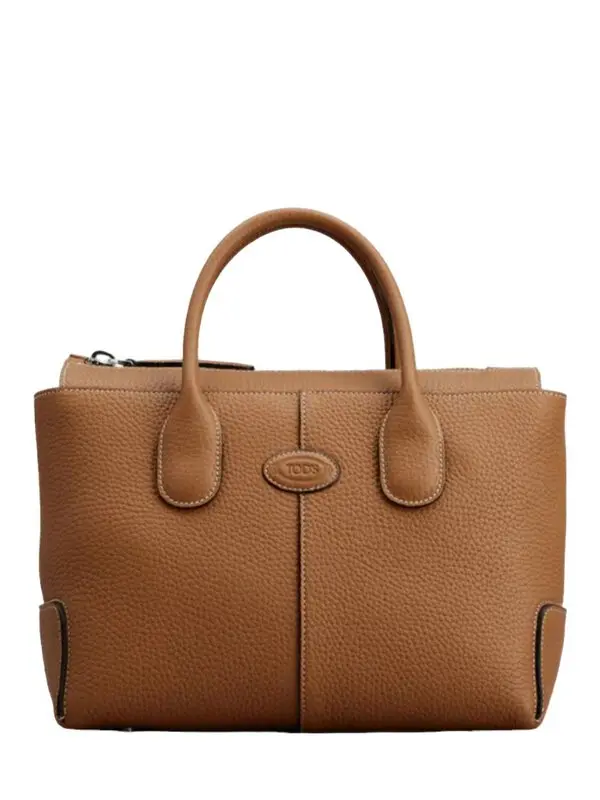 TOD'S Logo Embossed Zipped Small Tote Bag - Brown