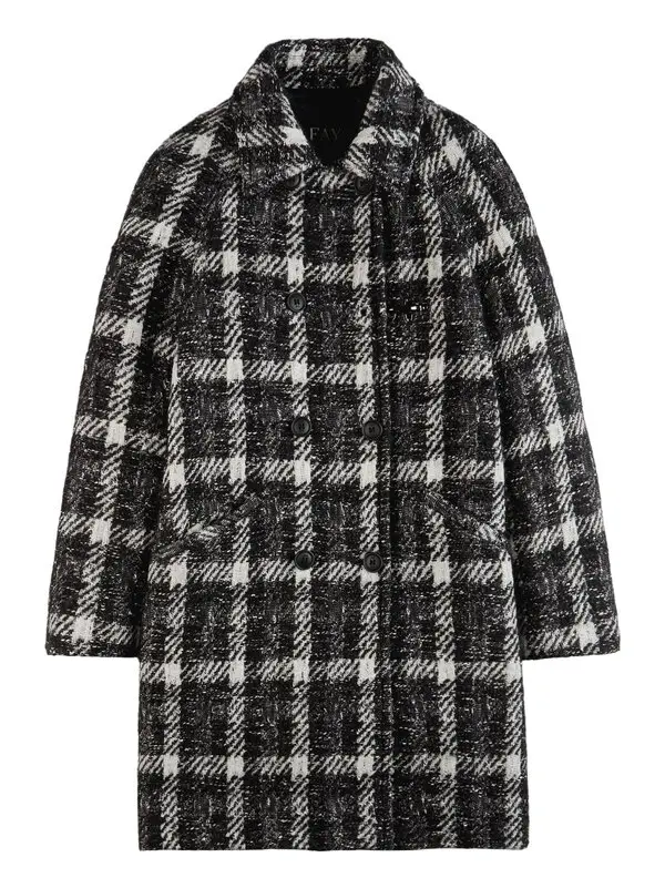 FAY Plaid Double-breasted Coat - Black