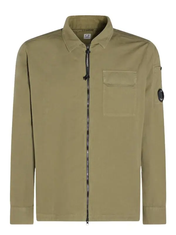 C.P. COMPANY Logo Plaque Zipped Shirt - Gray