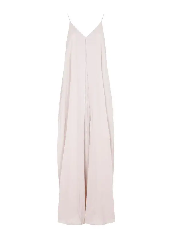 Fabiana Filippi V-neck Spaghetti Strap Maxi Dress With Diamond Embellishment And Pleating - White