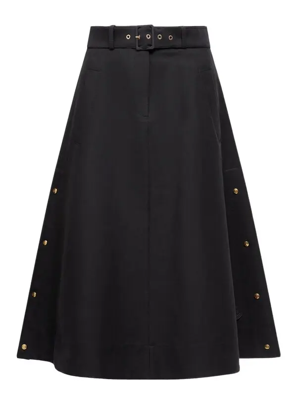 Moncler A-line Midi Skirt With Belted Waist And Slit Details - Black