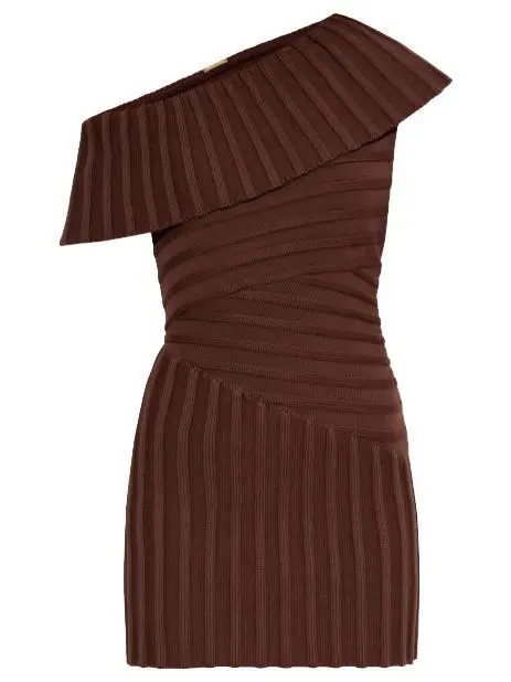 Cult Gaia One-shoulder Asymmetrical Pleated Mini Dress - Brown