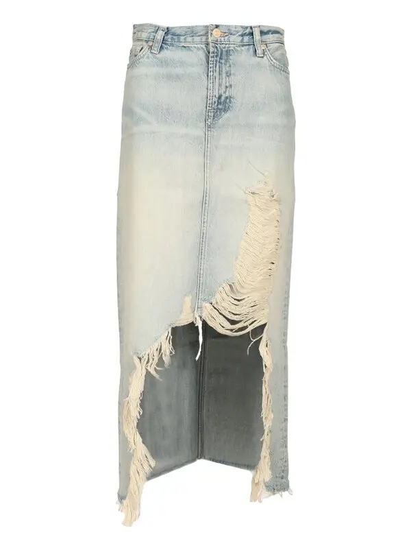7 For All Mankind Midi Skirt With Distressed Hem - Light Blue