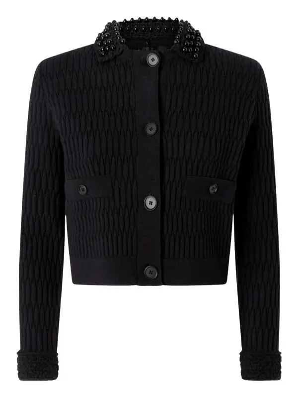 Pinko Logo Inlaid Pearl Detailed Cropped Jacket - Nero