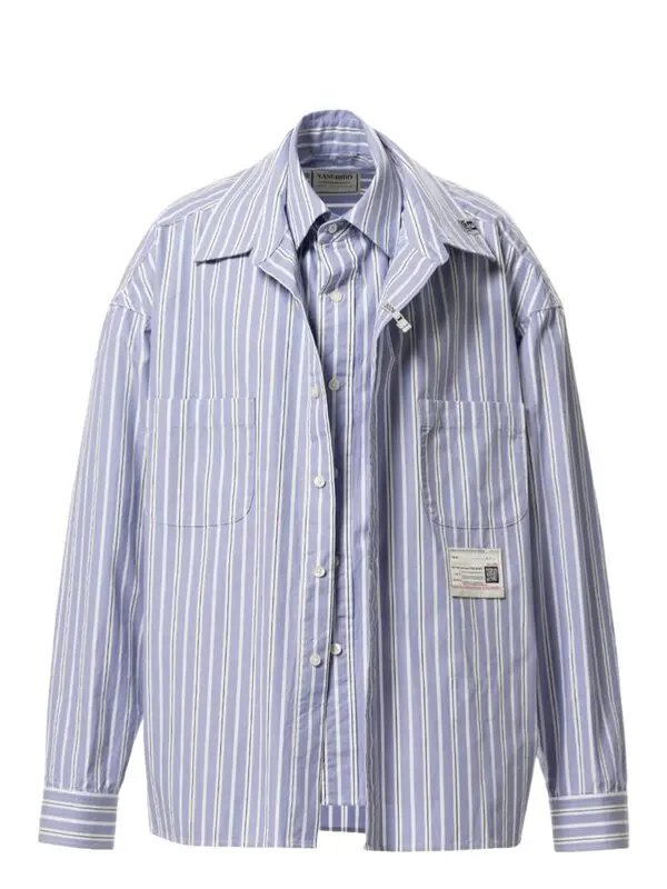 Mihara Yasuhiro Front Layered Stripe Shirt - Blue