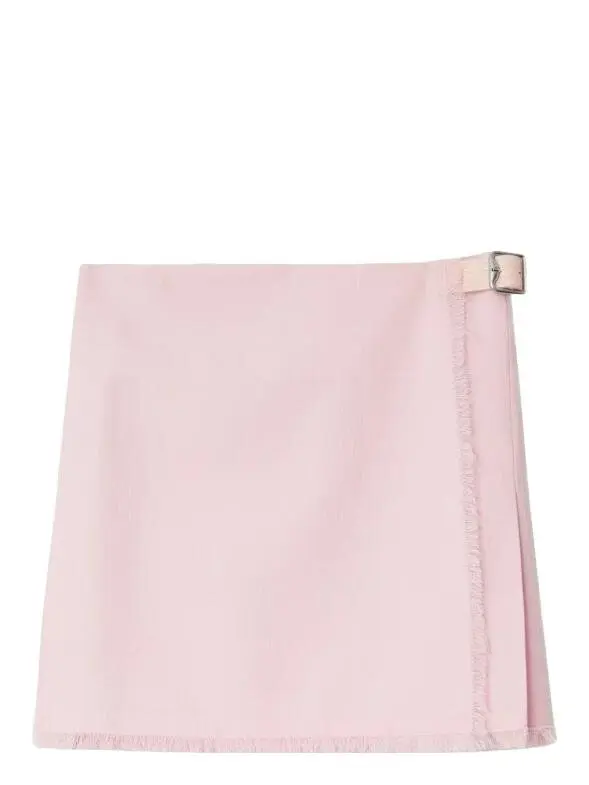 Burberry Pleated Kilt With Frayed Hem And Buckle Fastening - Pink
