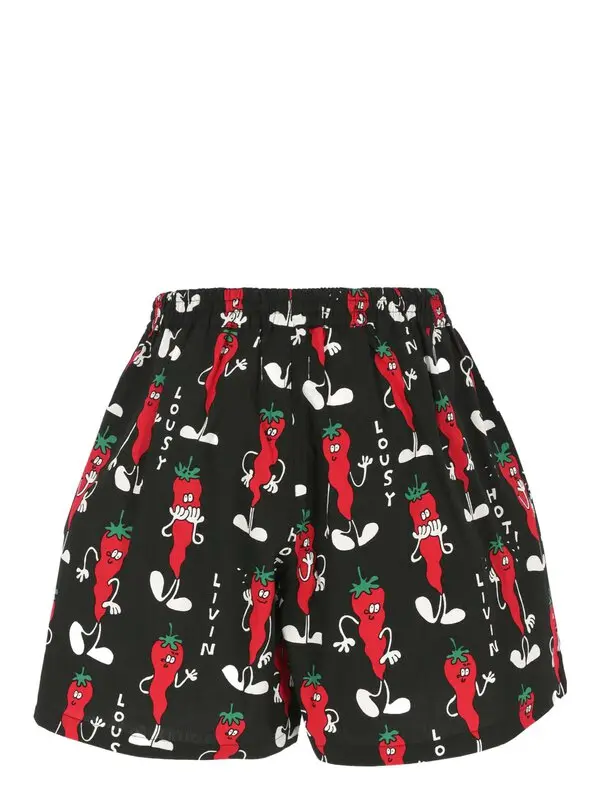 Junya Watanabe Graphic Print Elasticated Waistband Shorts - Black