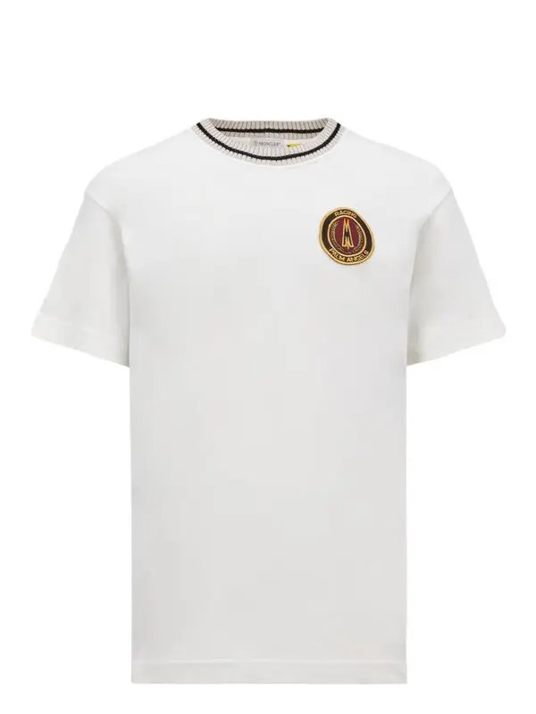 Moncler X Palm Angels Cotton T-shirt With Embroidered Logo - Off White