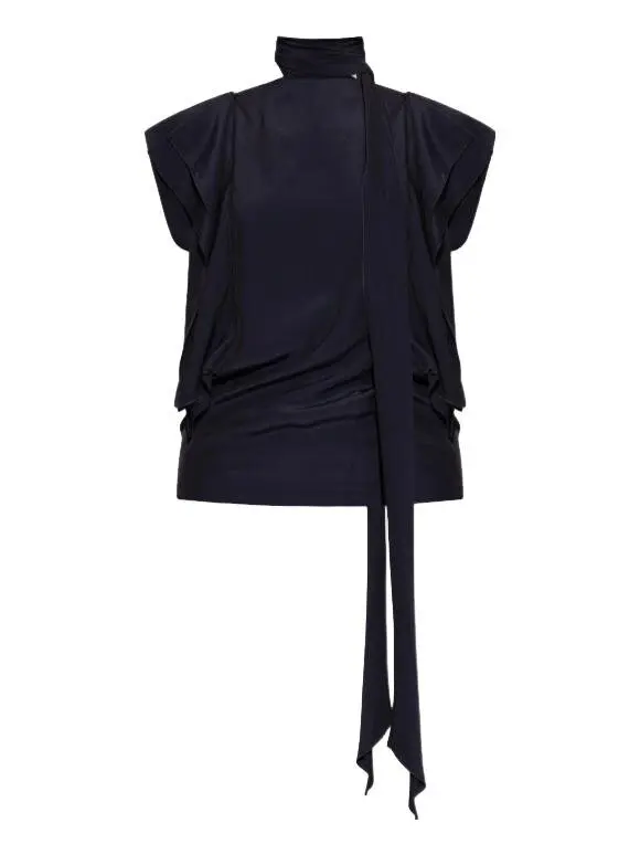 LANVIN Sleeveless High Neck Top With Bow Detail - Black