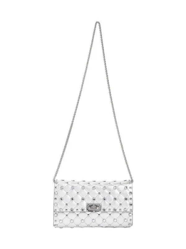 Valentino Garavani Rockstud Spike Foldover Top Shoulder Bag - Silver