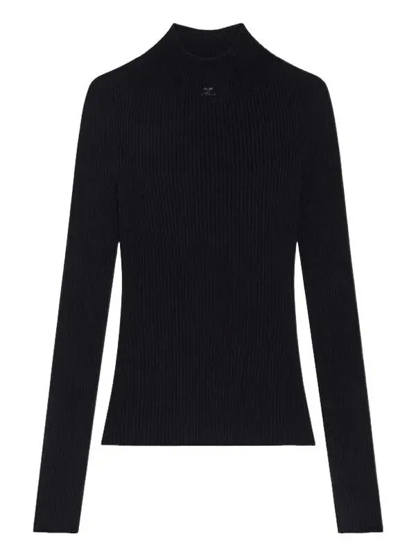COURREGES Ribbed Mockneck Jumper - Black