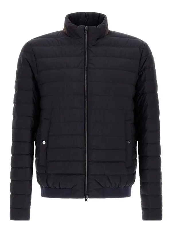 Herno Quilted Jacket With High Collar And Zip Fastening - Blue Navy Blue