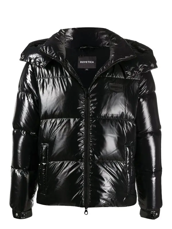 Duvetica Long-sleeved Down Jacket With Patch Detail - Black