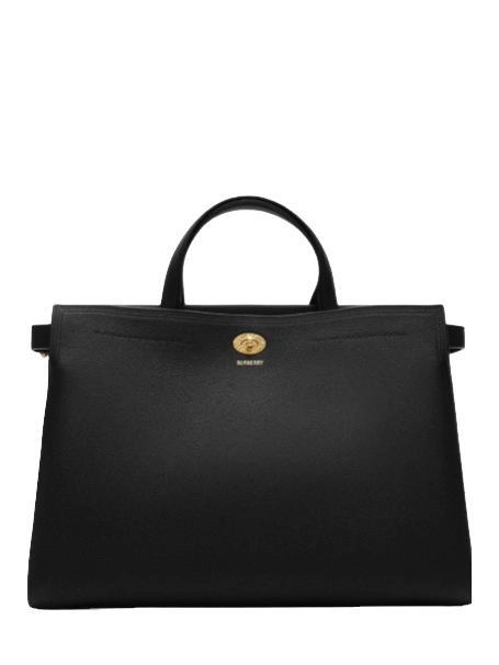 Burberry Medium Cotswolds Tote In Grainy Calf Leather With Check Panels - Black