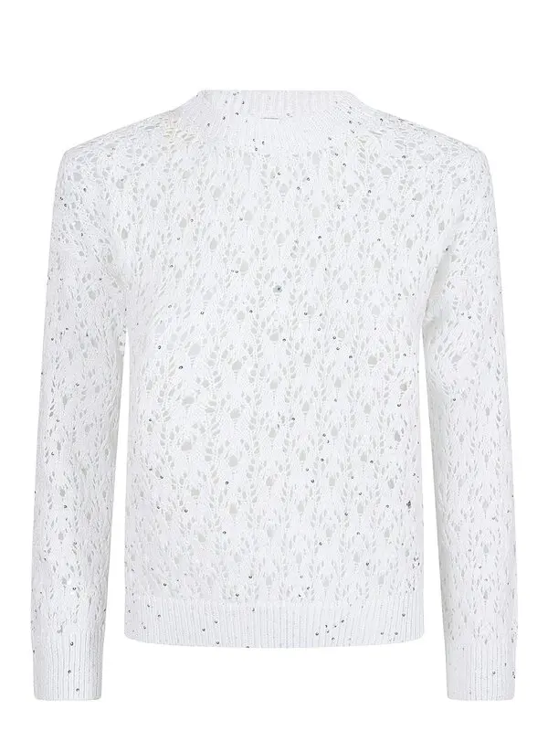 Eleventy Long-sleeve Crew-neck Sweater With Micro-sequins - White
