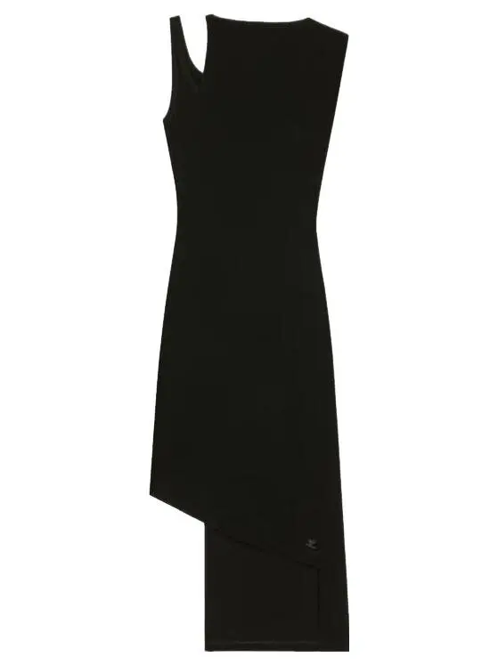 COURREGES Courrèges Asymmetrical Shoulder Cut-out Ribbed Midi Dress - Black