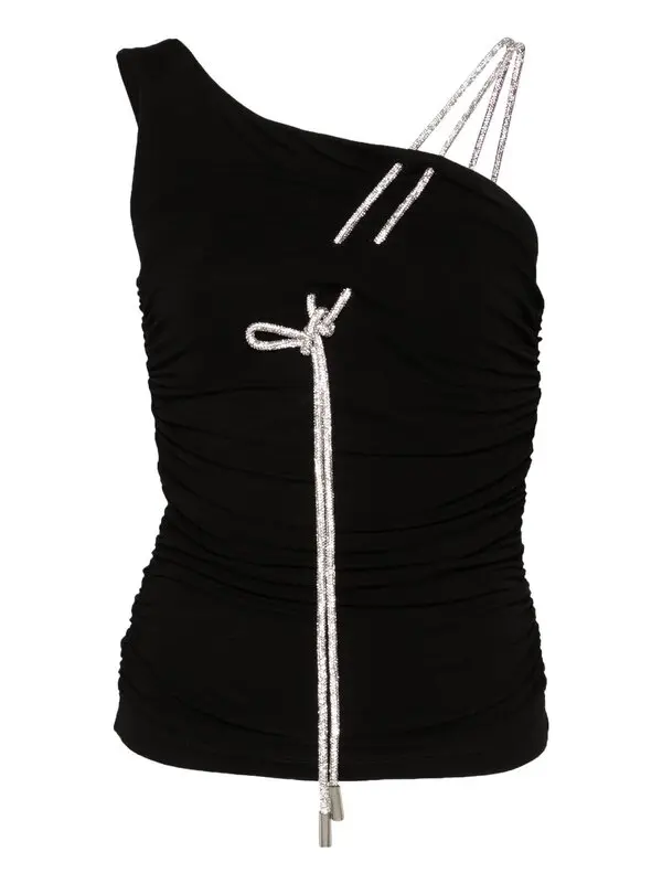 Off-White Ruched Crepe One-shoulder Top With Crystal Embellishments - Black