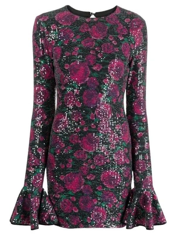 ROTATE BY BIRGER CHRISTENSEN Long-sleeved Sequin Floral Dress - Red