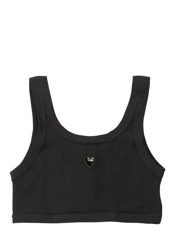 BASERANGE Ribbed Cropped Tank Top With Heart Detail - Black
