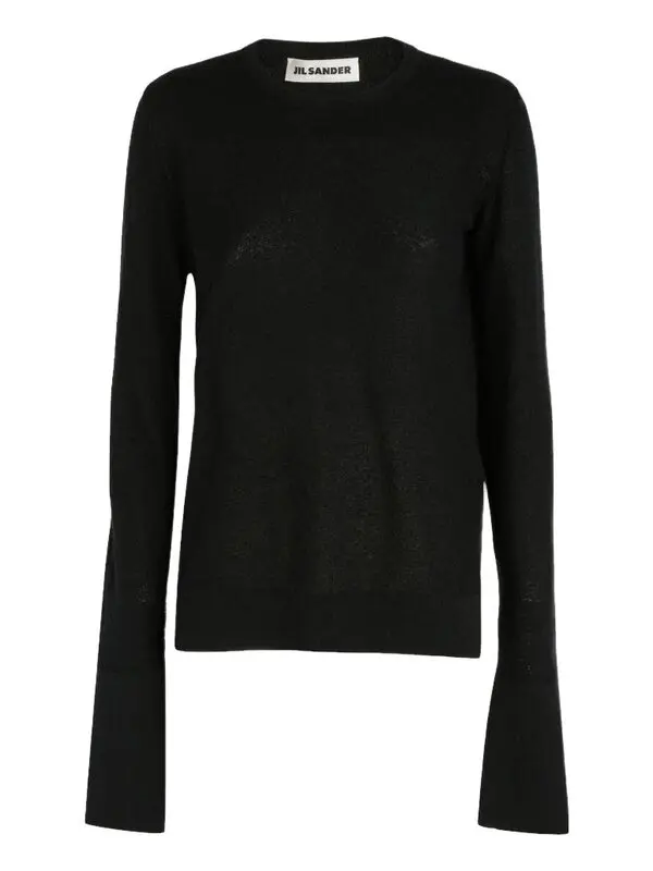 JIL SANDER Slit-cuff Detailed Crewneck Knitted Jumper - Black