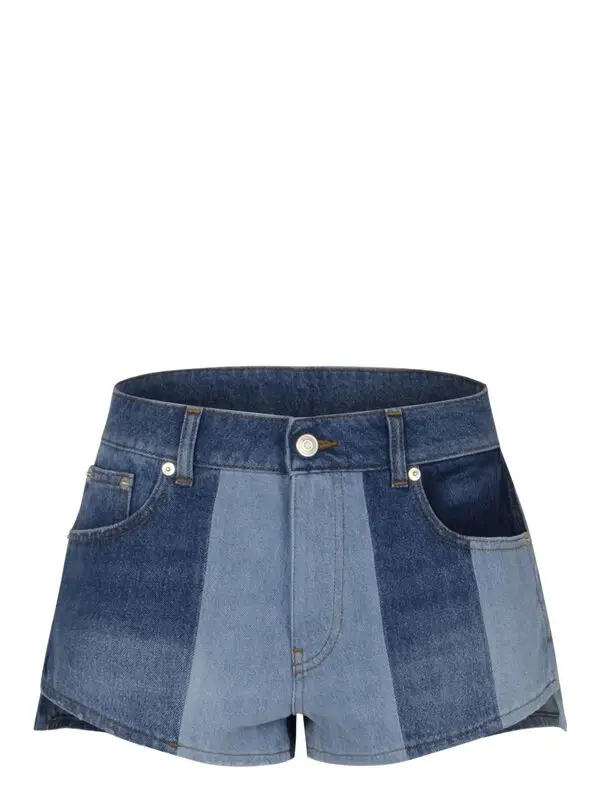 Coperni Patchwork Belted Denim Shorts - Blue