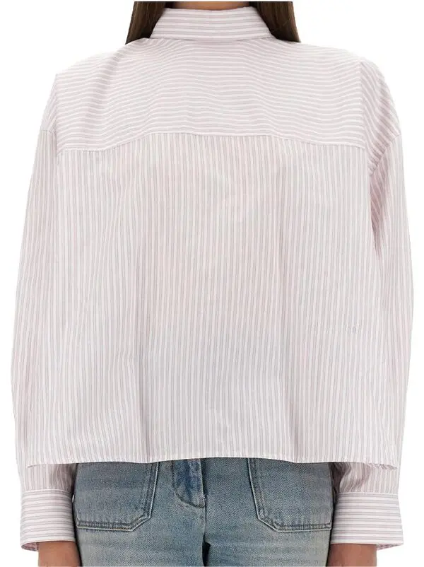Victoria Beckham Striped Shirt With Curved Hem - White
