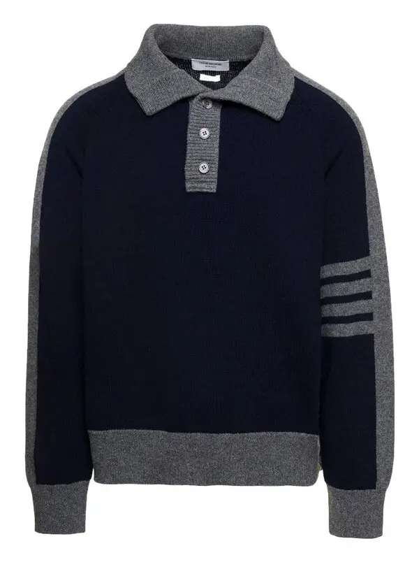Thom Browne Four Bar Stripe Mock Neck Pullover - Navy Blue