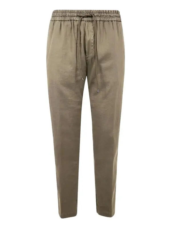 DONDUP Linen-blend Trousers With Elasticated Waist - Green