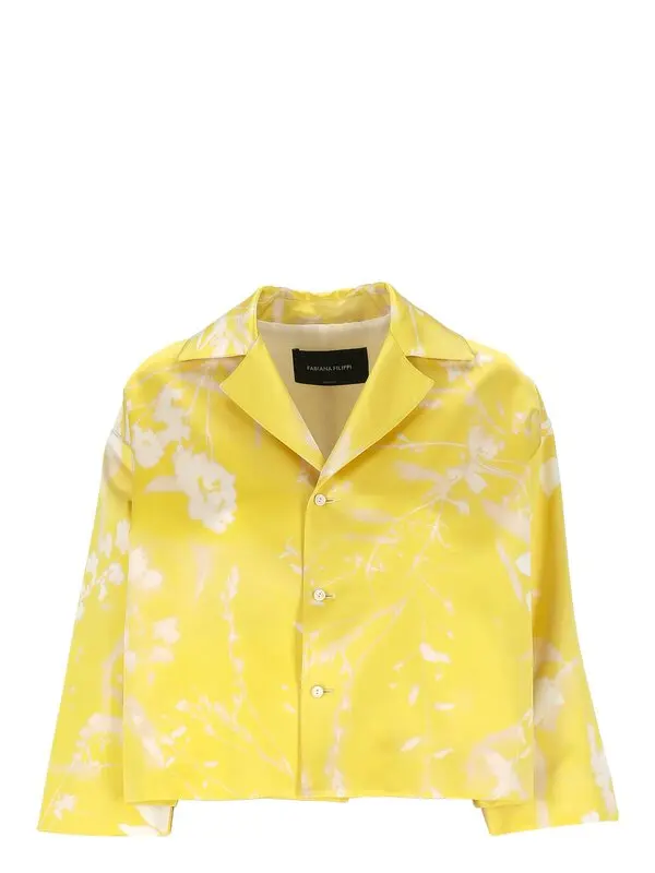 Fabiana Filippi Graphic Printed Cropped Satin Jacket - Yellow