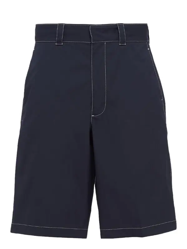 Prada Stretch Poplin Bermuda Shorts With Logo Detail - Black