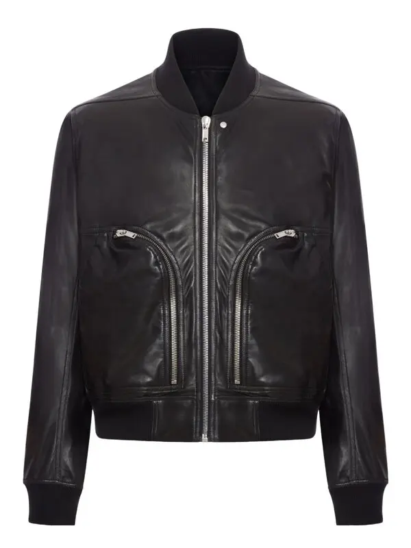 Rick Owens Long Sleeve Leather Bomber Jacket - Black