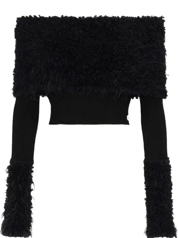 JEAN PAUL GAULTIER Ribbed Knit And Fuzzy Off-the-shoulder Sweater - Black
